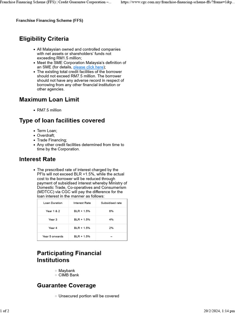 Franchise Financing Scheme (FFS) Credit Guarantee Corporation ...