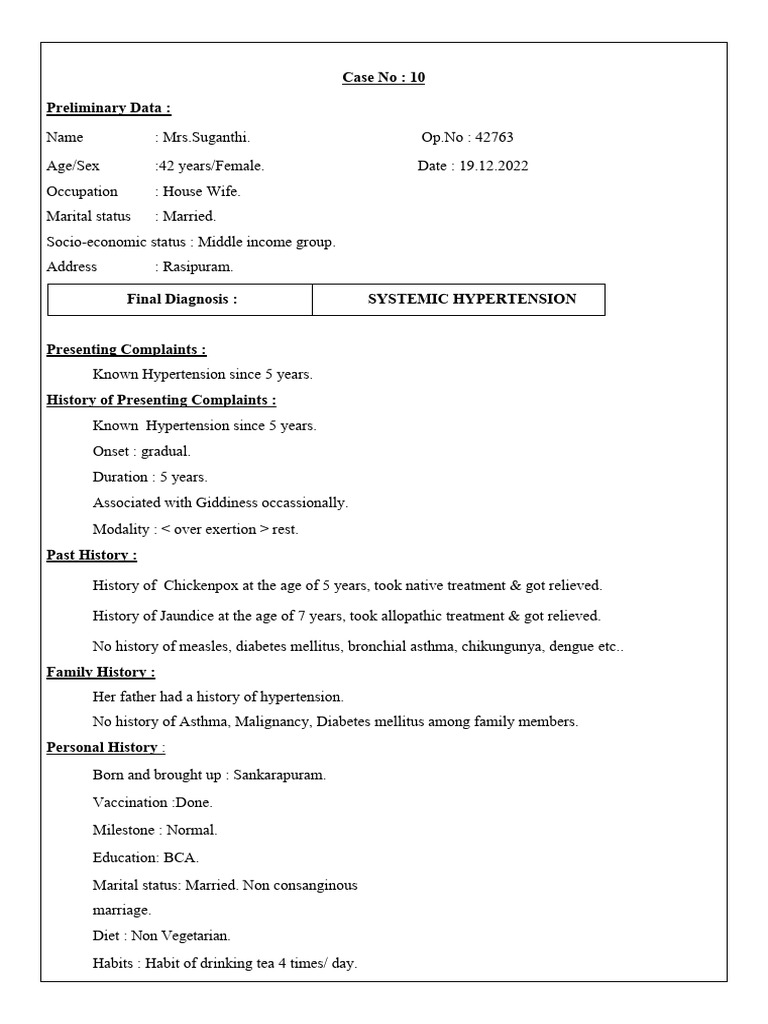 Hypertension Case Presentation | PDF | Nausea | Hypertension