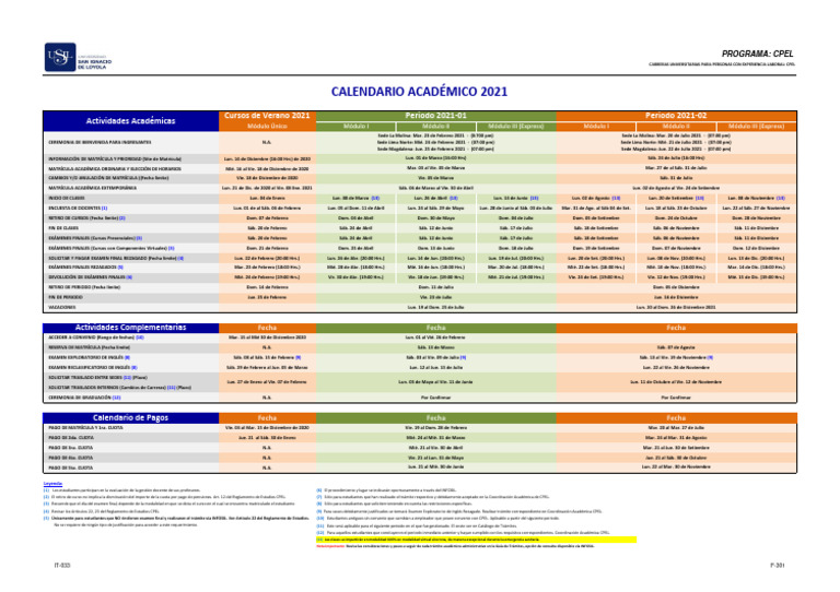 Calendario Académico CPEL 2021 Oficial | PDF