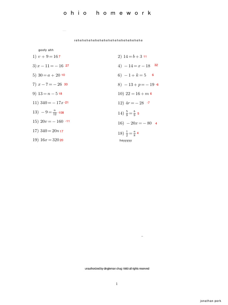 Solve One-Step Equations Practice | PDF | Equations | Mathematics