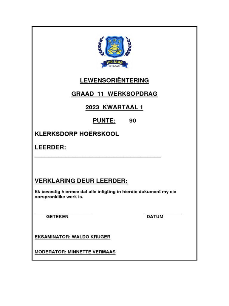 Kdv-2023-11loa-T1-Werksopdrag Slegs Taak | PDF