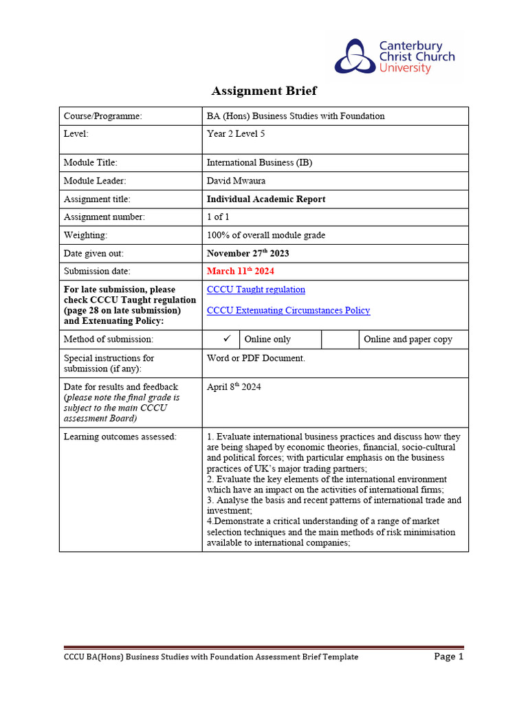 CCCU LSC BABS L5 T2-IB Nov 2023 | PDF | Methodology | Theory