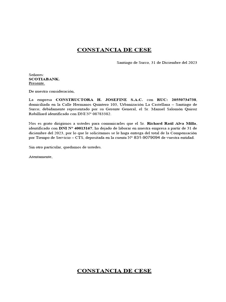 Carta de Cese | PDF