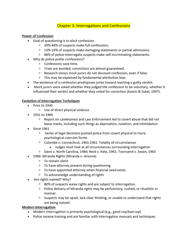 Chapter 3 Interrogations And Confessions Psych And Law Pdf