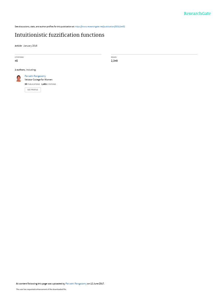 Intuitionistic Fuzzification Functions: January 2016 | PDF | Fuzzy Logic | Mathematics