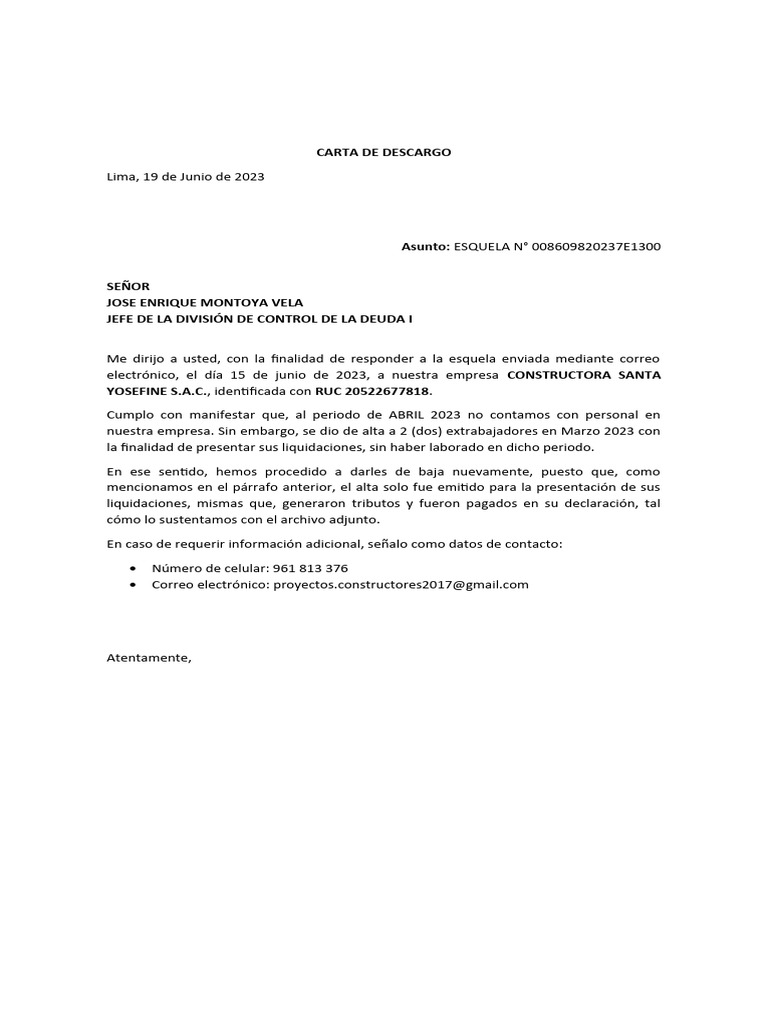 Carta de descargo - SUNAT | PDF