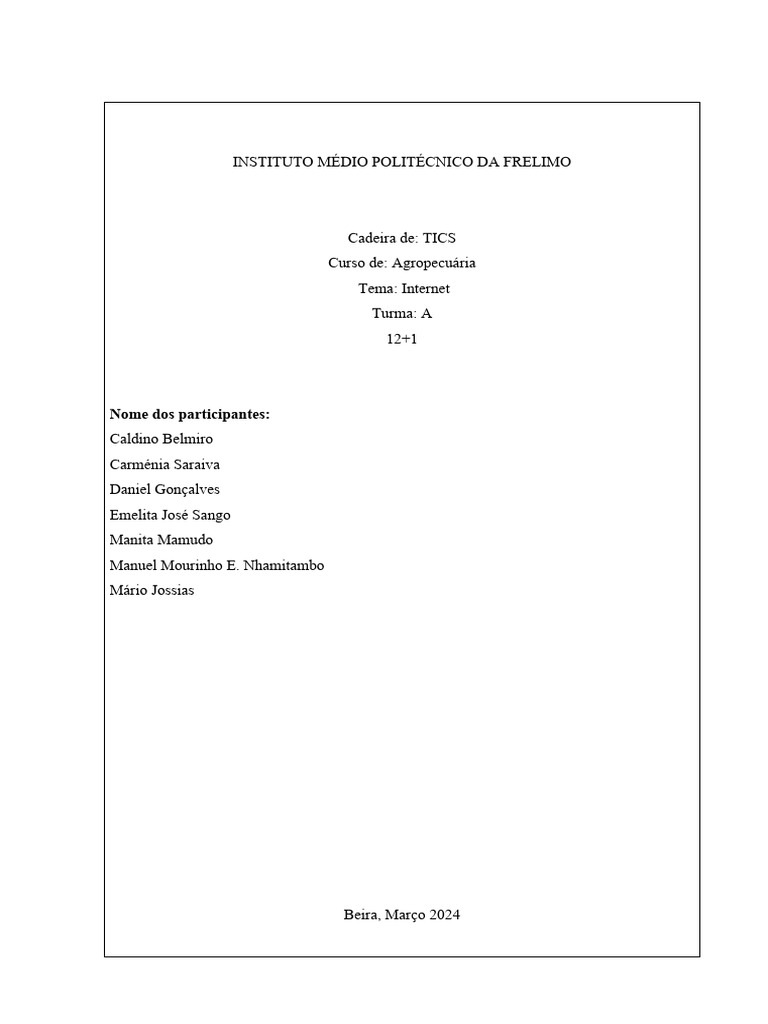 TRABALHO de TICS INTERNET | PDF | Rede mundial de computadores | Internet e Web