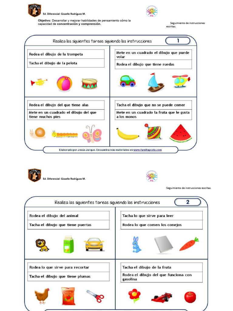Actividades para seguir instrucciones en niños | PDF | Relaciones ...