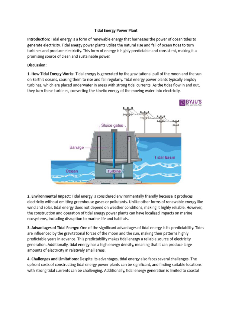 Explain The Working Of Tidal Energy Power Plant With A Renewable