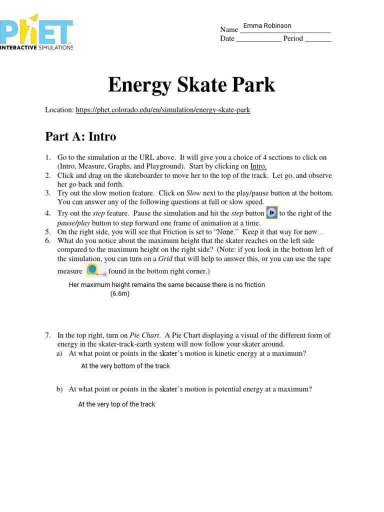 Energy Transformations in Skate Park Simulation | PDF | Potential ...