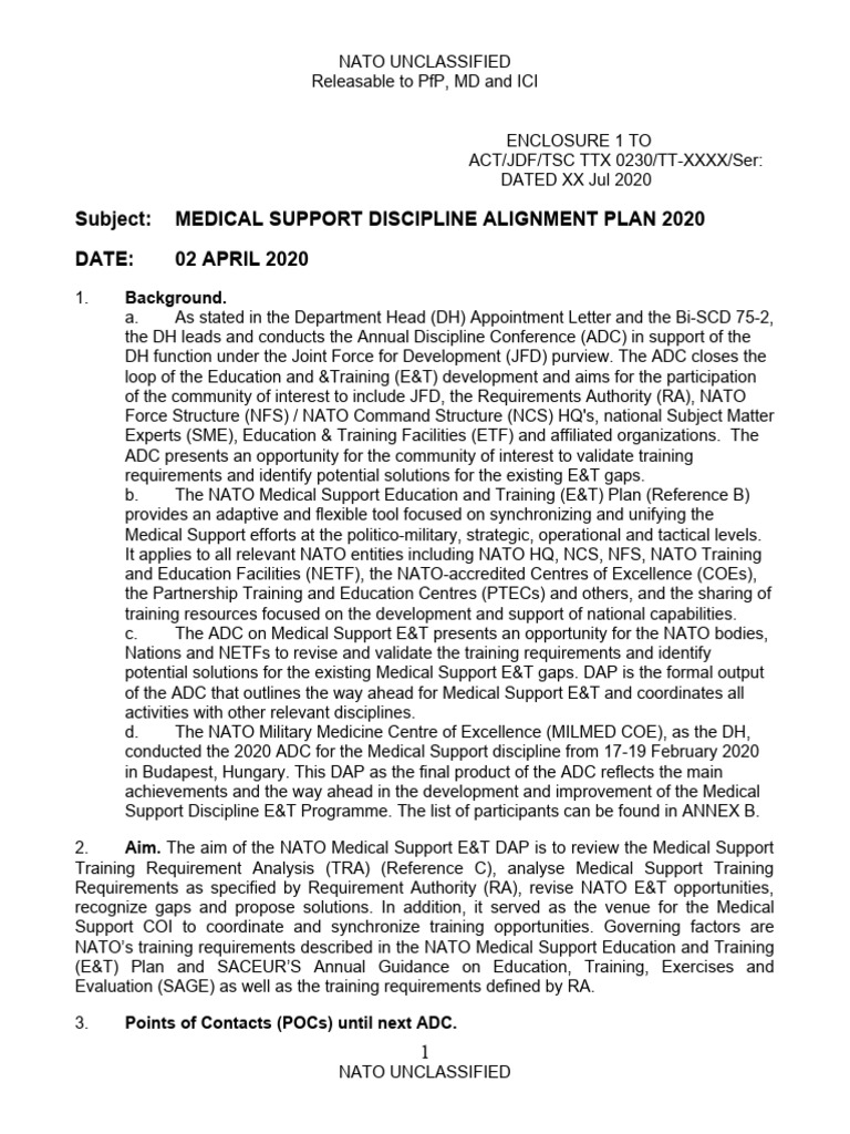 Medical Support DAP 2020 V2 - 1 Ken | PDF | Nato | International Security