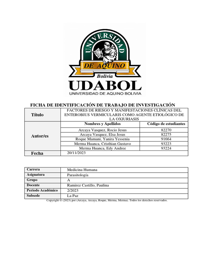 OXIURIASIS | PDF | Especialidades Medicas | Ciencias de la Salud