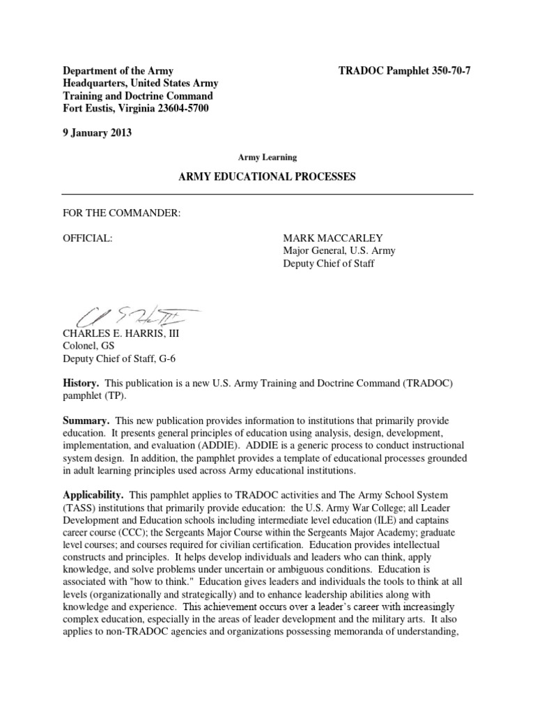 TRADOC Pamphlet 350-70-7 Army Educational Processes (2013) | Download ...