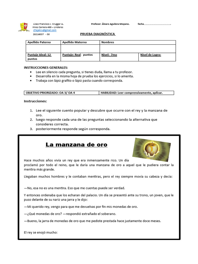 Prueba Diagnostica 7mo Unificada | PDF