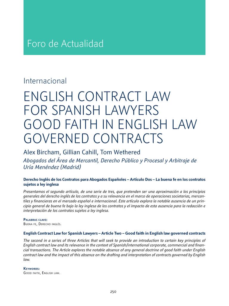 Good Faith in English Law | PDF | Law Of Agency | Contractual Term