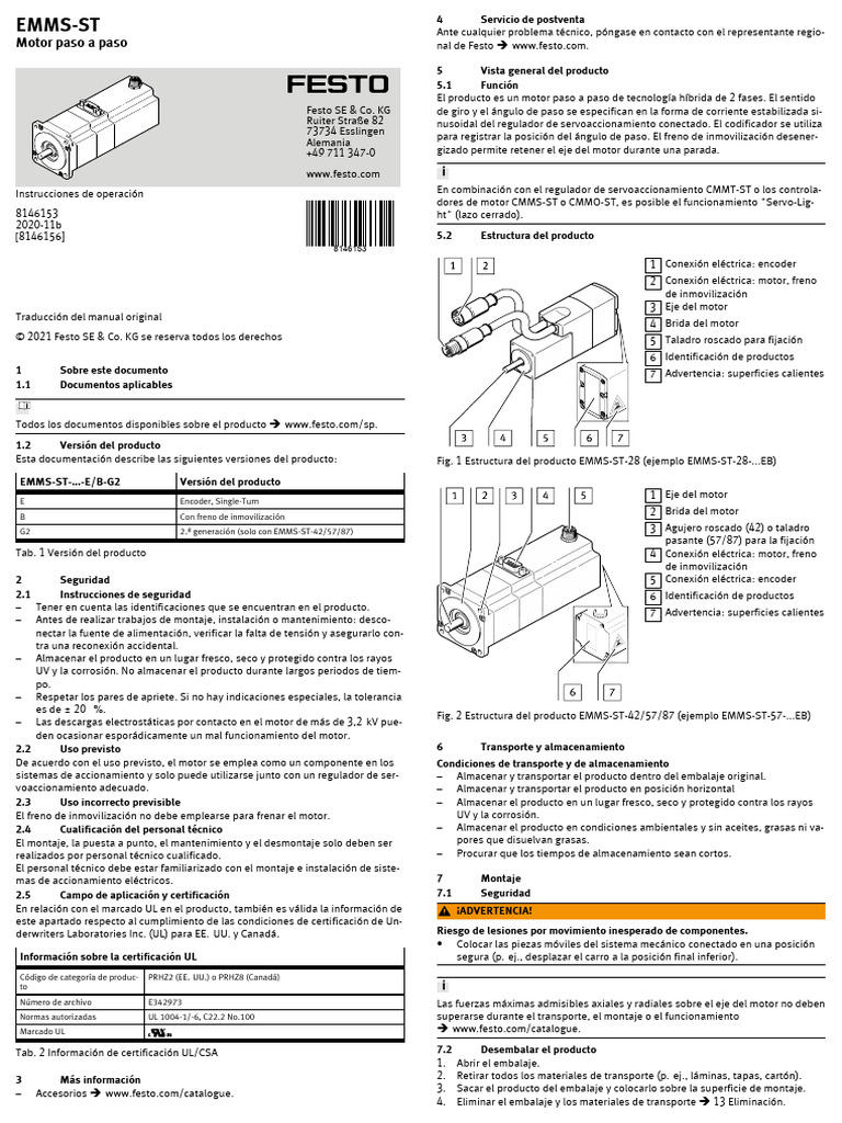 Manual de Operación Servo Festo EMMS-ST-87-L-SE-G2 Enlatadora ...