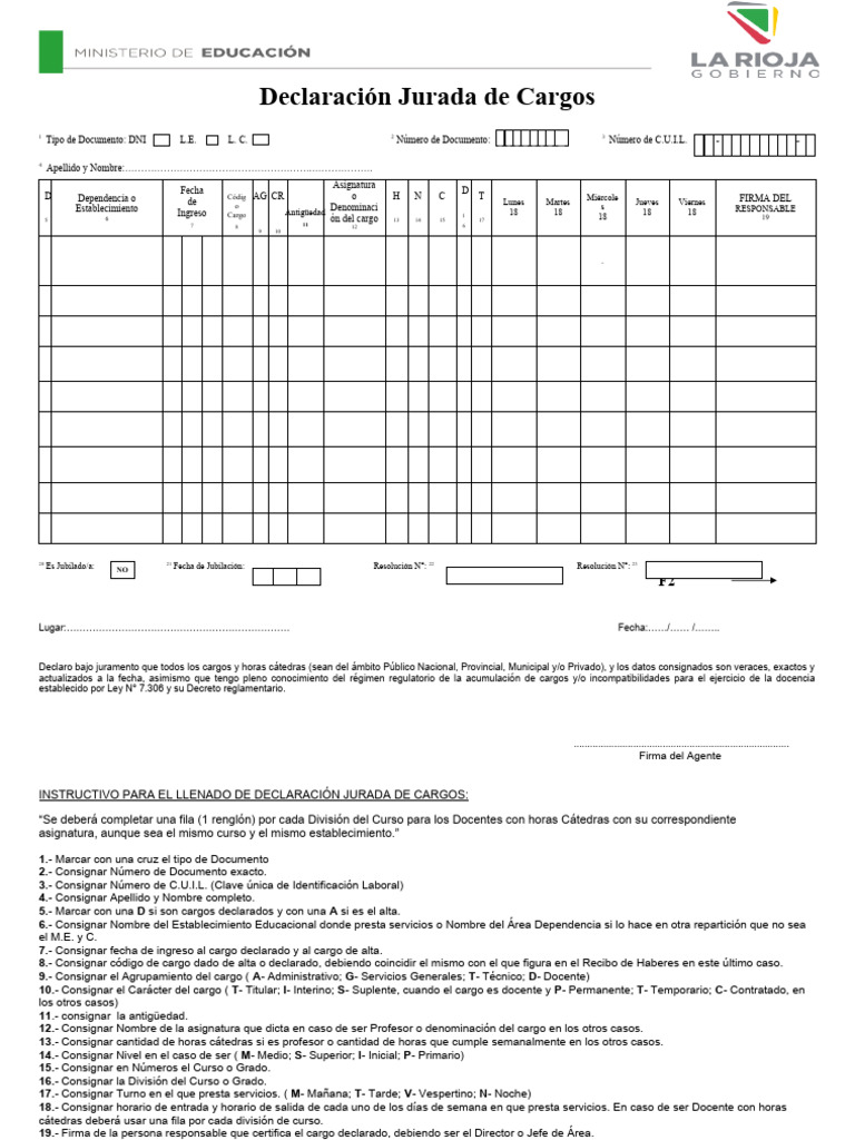 Declaración Jurada de Cargos f2 Con Logo Nuevo 2.024 | PDF | Maestros