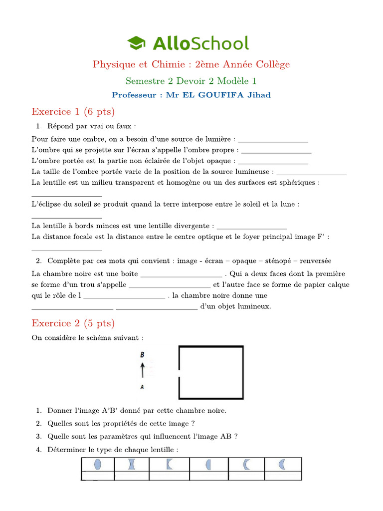 PC 2ac Semestre 2 Devoir 2 Modele 1 1 | PDF