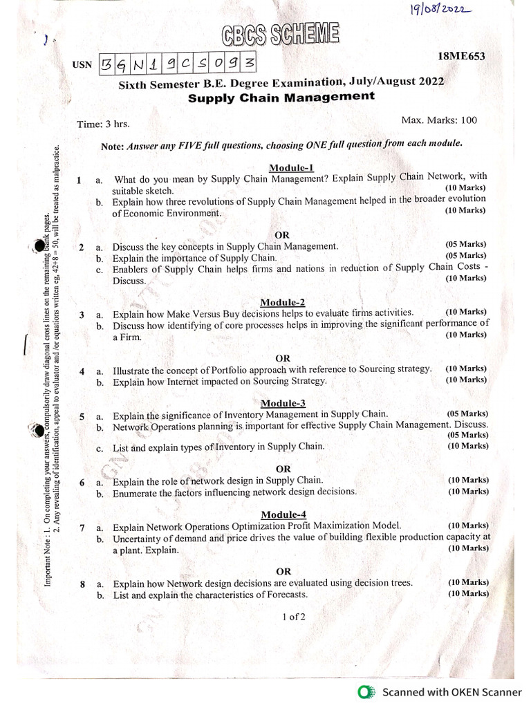 SCM Question Paper | PDF