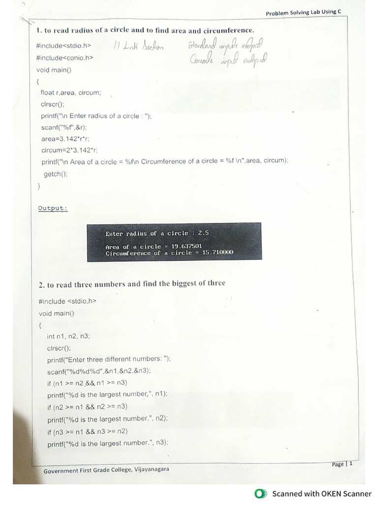 C Program Manual 1BCA | PDF