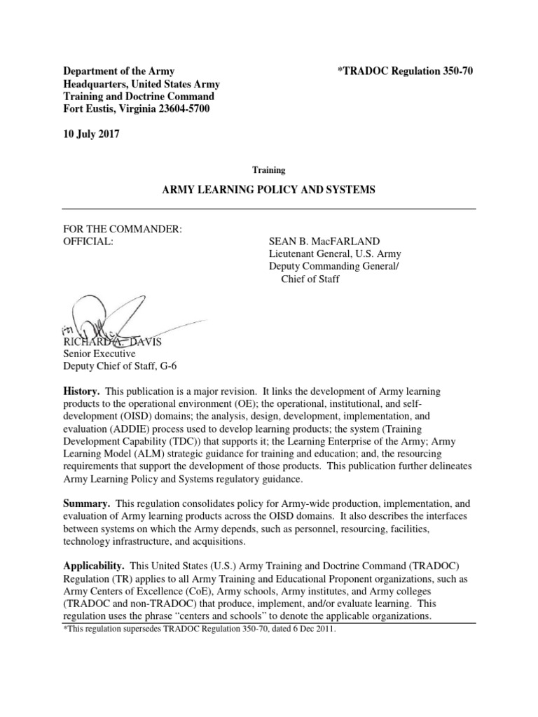 TRADOC Regulation 350-70 Army Learning Policy and Systems | PDF ...