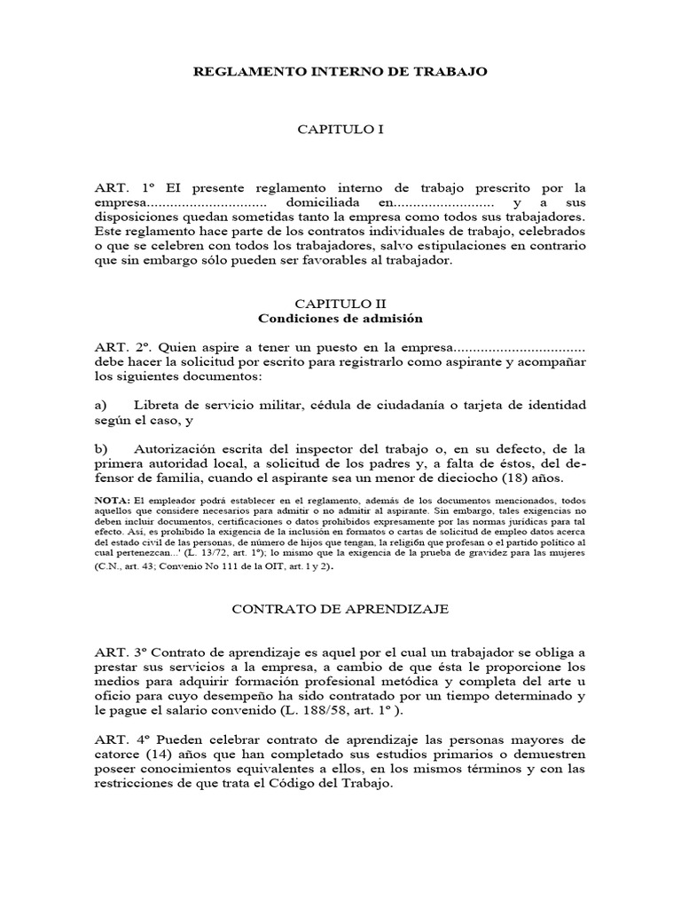 Reglamento Interno de Trabajo | PDF | Salario | Salario mínimo