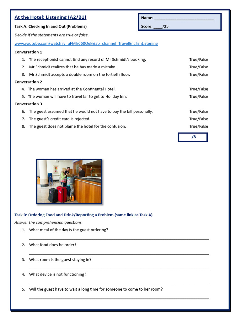 Hotel Listening Comprehension Tasks | PDF | Hotel