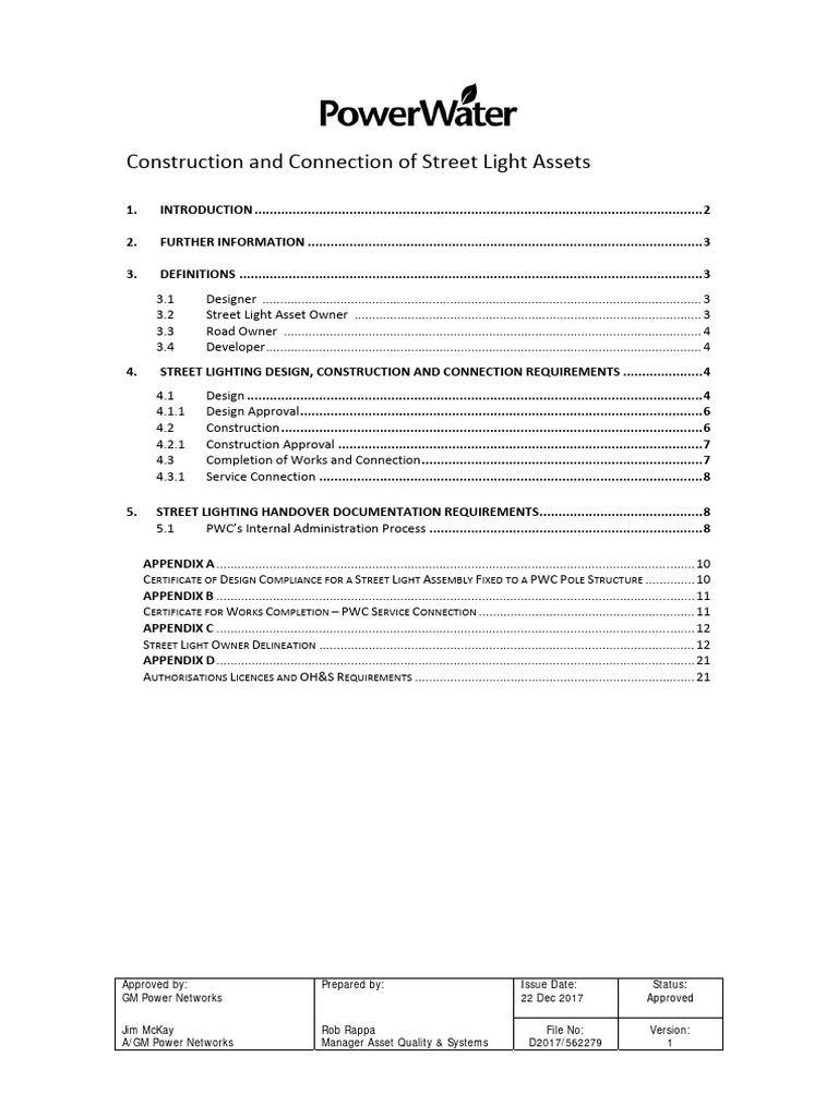NP027 Construction and Connection of Streetlight Assets | PDF | Street ...
