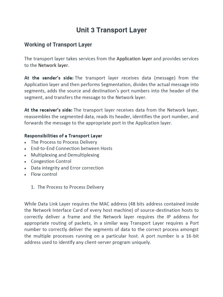Transport Layer | PDF | Transmission Control Protocol | Port (Computer Networking)