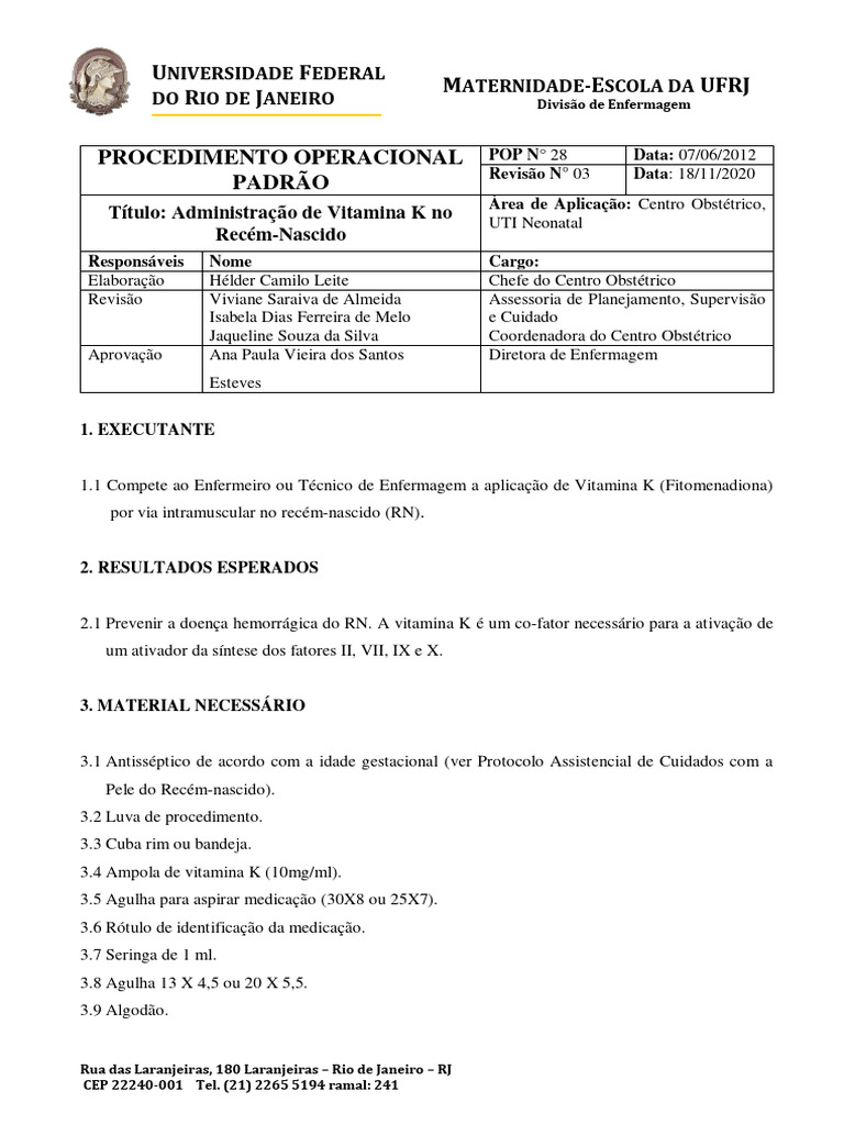 Pop 28 Administracao Vitamina K Recem Nascido | PDF | Enfermagem ...