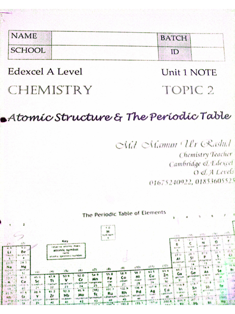 Topic2 Atomic Structure And Periodic Table Pdf