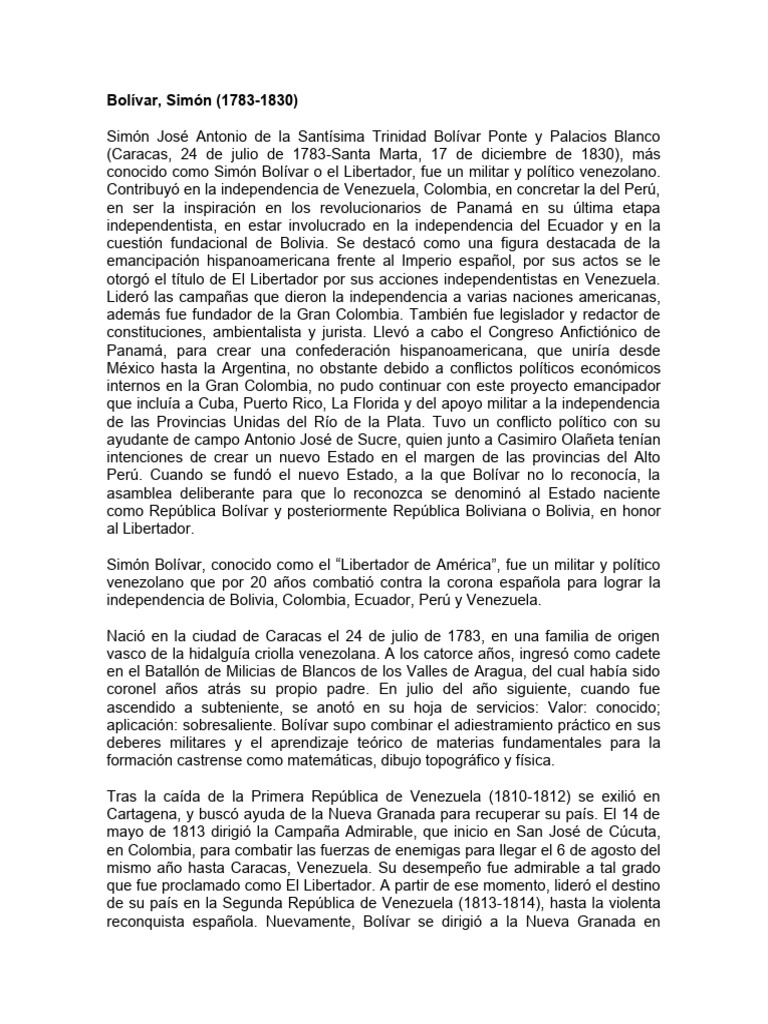 Simón Bolívar: El Libertador de América | PDF | Venezuela | América del Sur