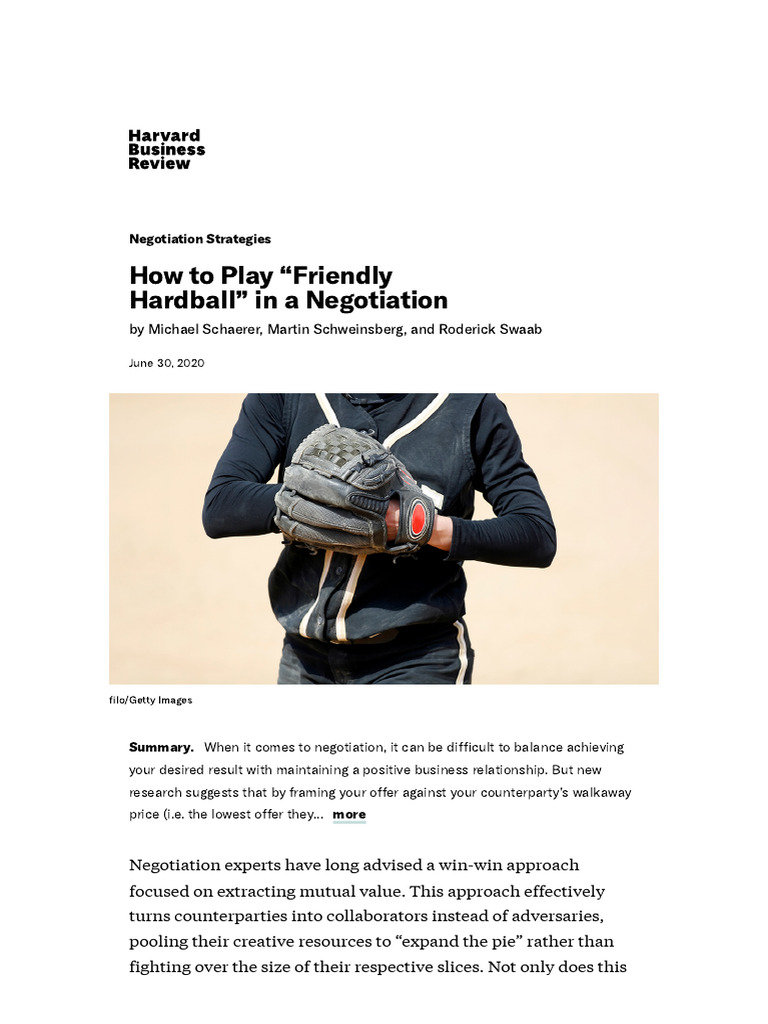 How To Play "Friendly Hardball" in A Negotiation | Download Free PDF ...