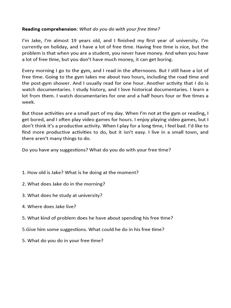 worksheet free time hobbies | PDF