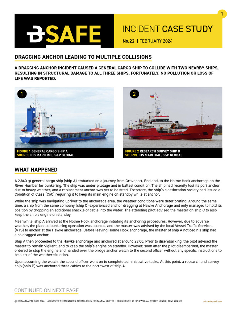 BSafe Case Study 22 Dragging Anchor Leading To Multiple Collisions | PDF | Anchor | Ships