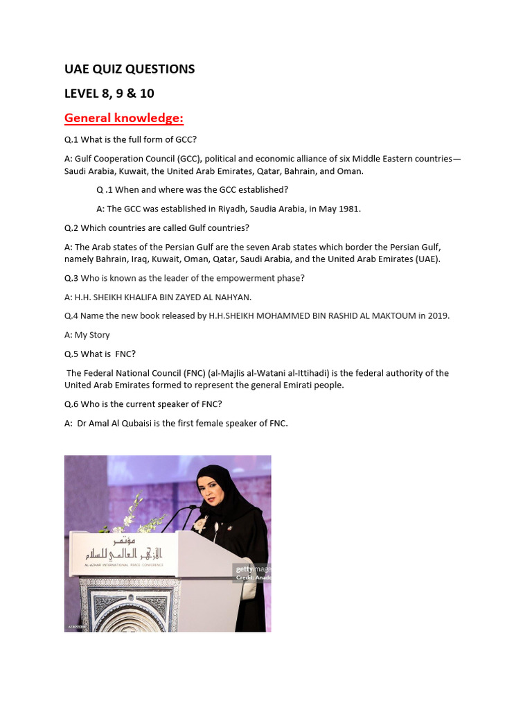 UAE QUIZ QUESTIONS 8, 9 and 10 | PDF | United Arab Emirates | Gulf ...