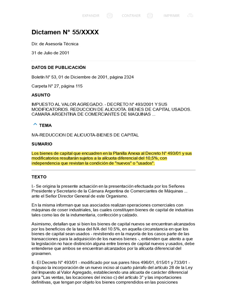 Dictamen DAT 55-2001 | PDF | Economias | Gobierno