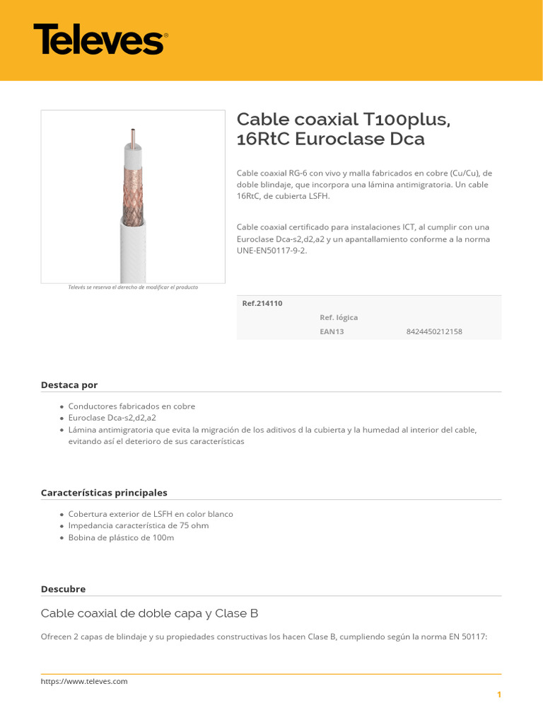 caracteristica cable mas coomun en instalaciones de RTV | PDF | Cable ...