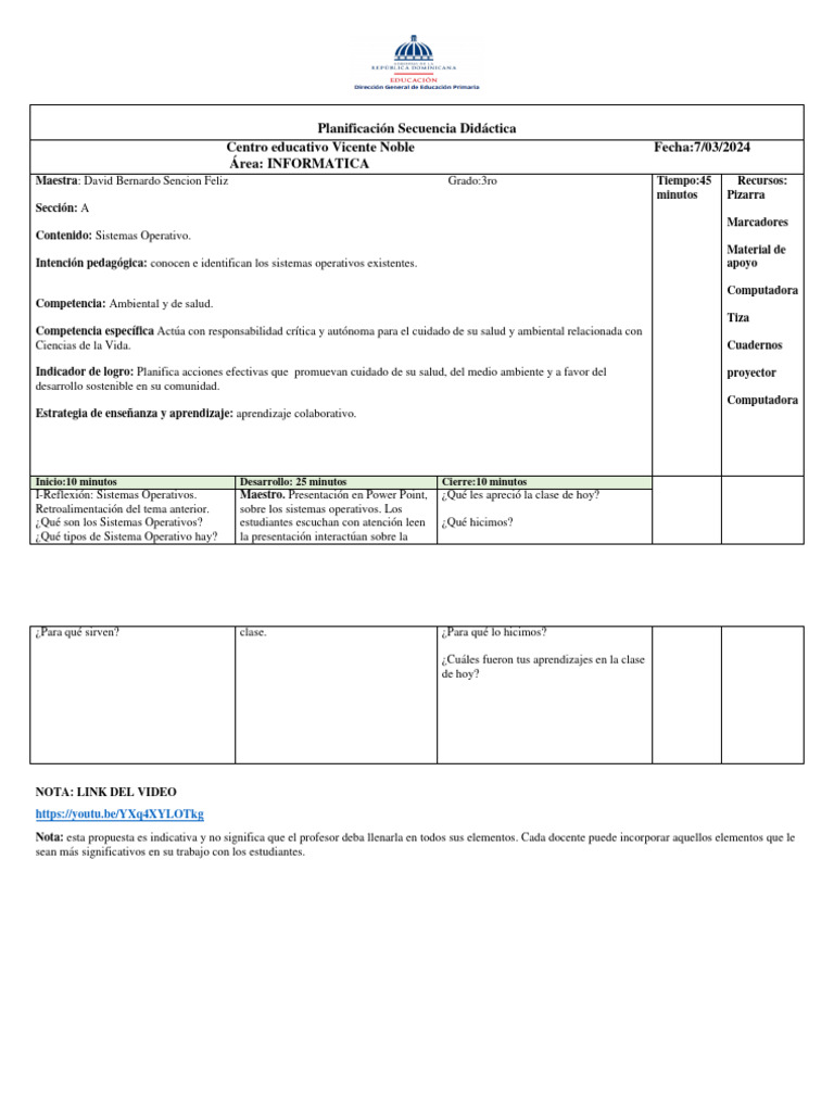 Planificacion Informatica TIII. Act.3-Integro Lo Aprendido en Mi Práctica Docente | PDF ...