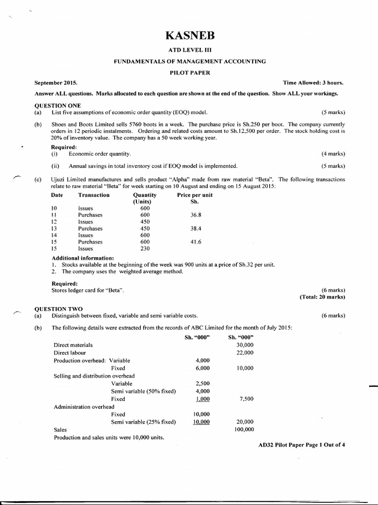 AD32 Fundamentals of Management Accounting | PDF