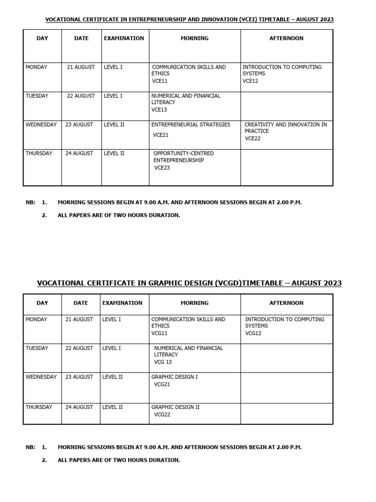 August 2023 CBE Timetable | PDF | Accounting | Analytics