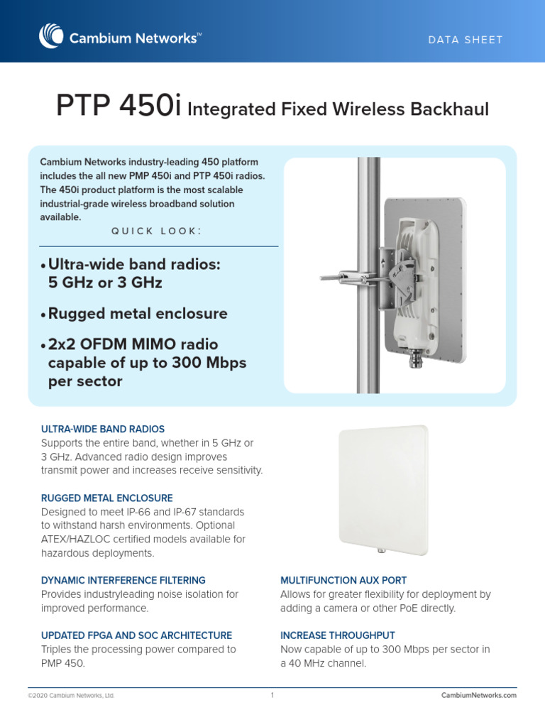 CN Data Sheet PTP 450i Integrated | PDF | I Pv6 | Radio