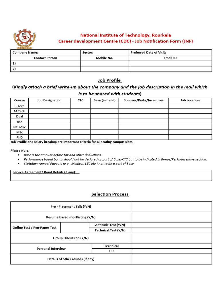 Job Notification Form (JNF) - NIT Rourkela | PDF | Engineering | Electronics