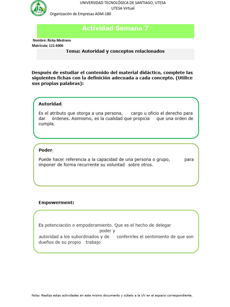 actividad semana 7 organizacion empresarial REALIZADO | PDF