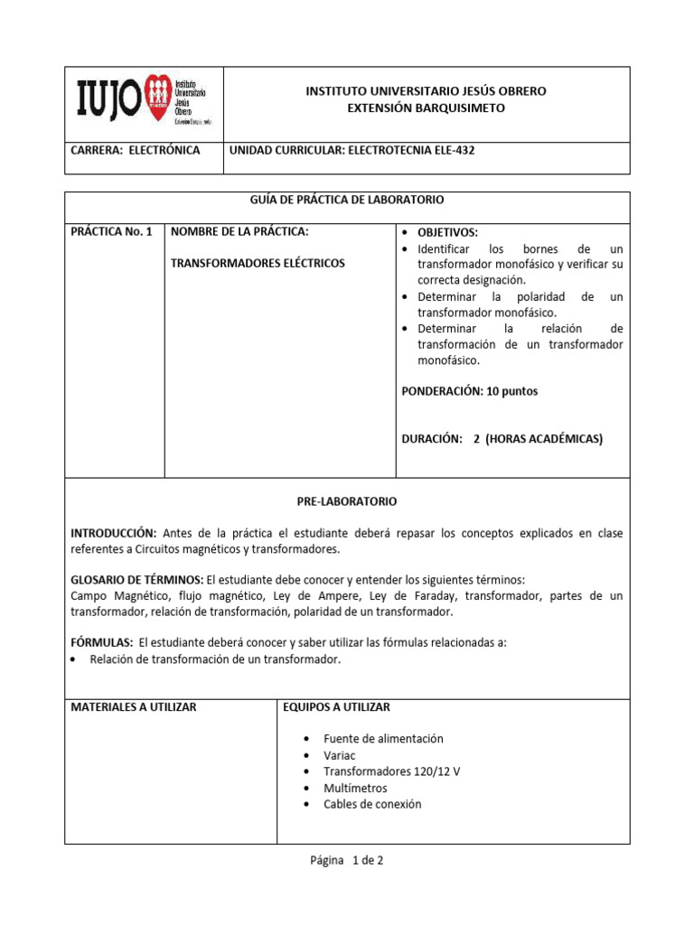 Guía de Práctica: Transformadores | PDF | Transformador | Inductor