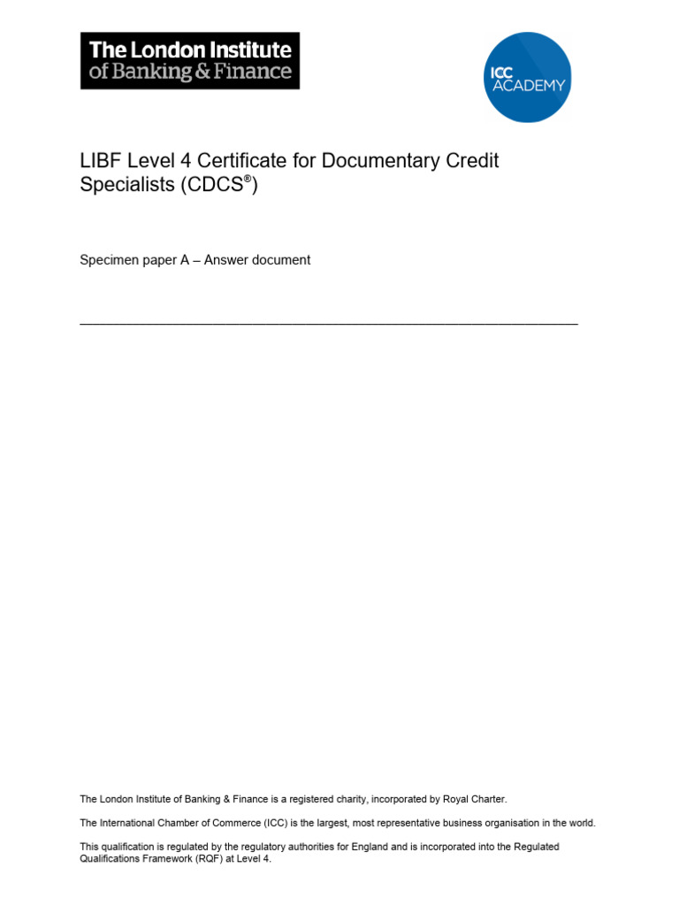 CDCS Specimen Paper A - Answers | PDF | Letter Of Credit | Private Law