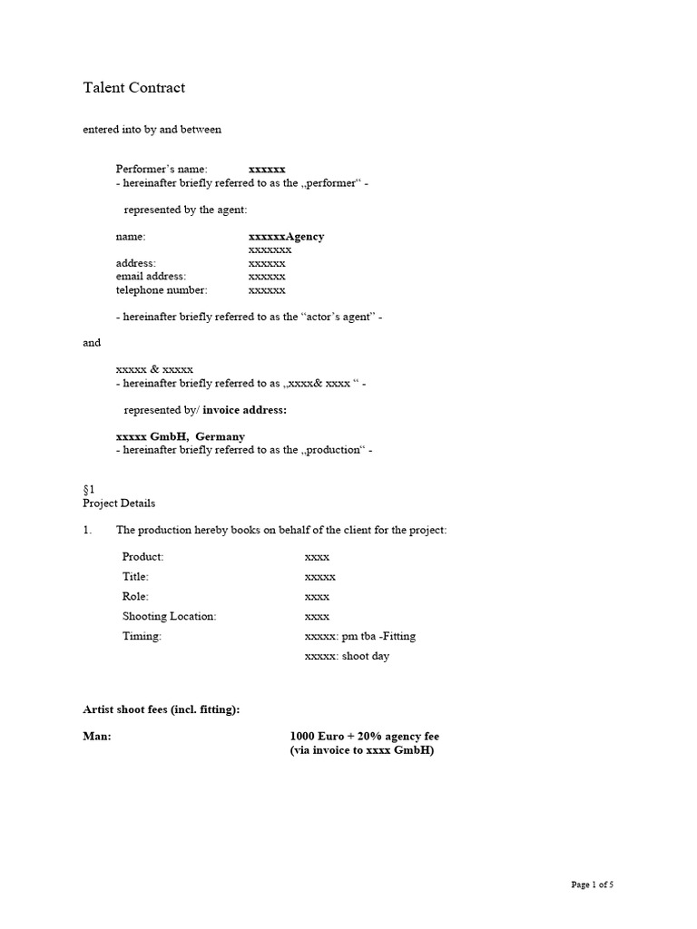Model & Talent Contract For Branding Exclusivity TV Photo Commercial ...