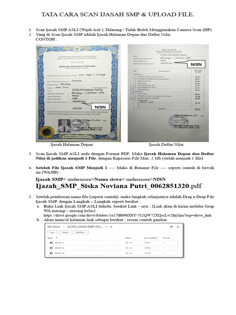 Tata Cara Scan Ijasah SMP & Upload File. | PDF