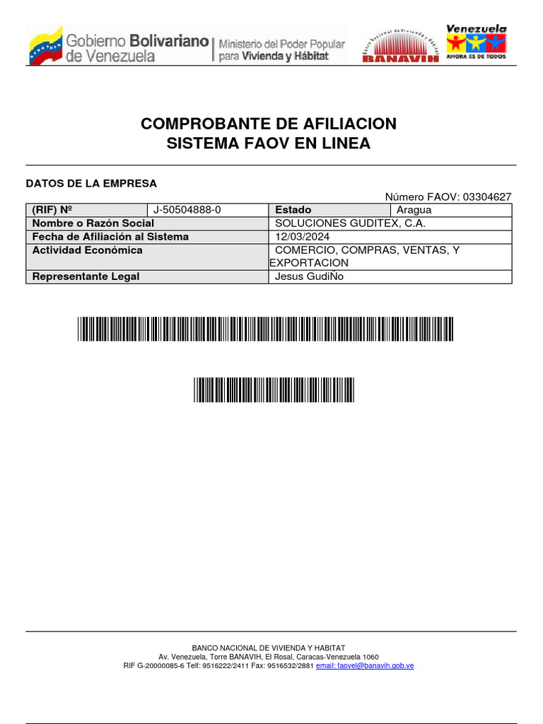 Ejemplo Comprobante - Afiliacion Faov | PDF