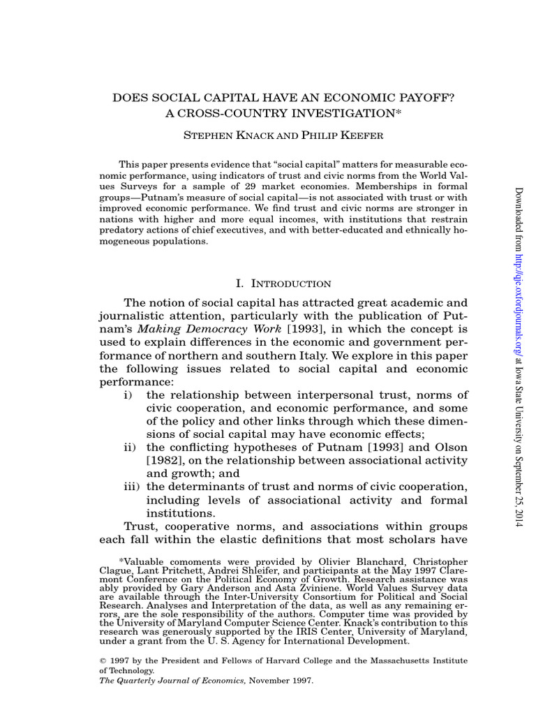 Does Social Capital Have a Payoff | PDF | Social Capital | Dependent ...